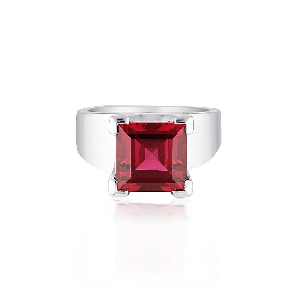 Emerald Cut Square Gemstone Ring - Ruby Corundum - Sterling Silver ...